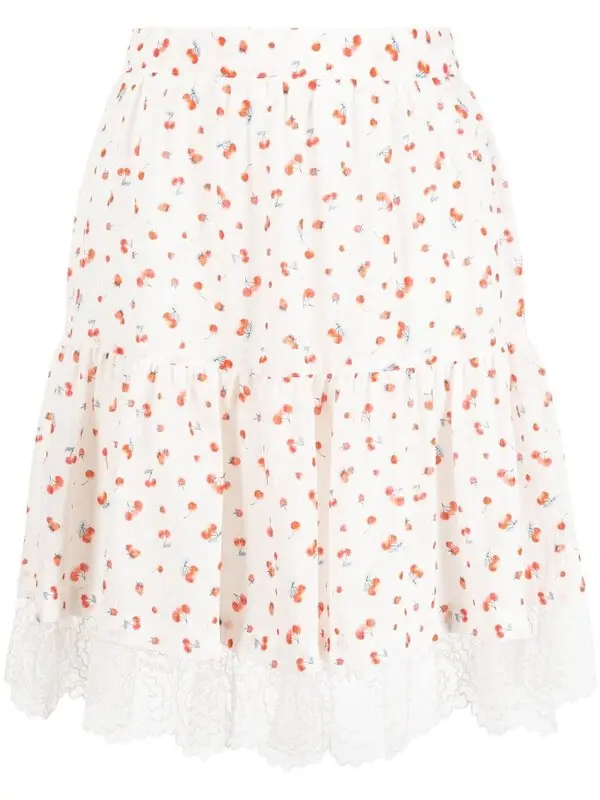 See By Chloé Cherry Pattern Ruched Skirt - White