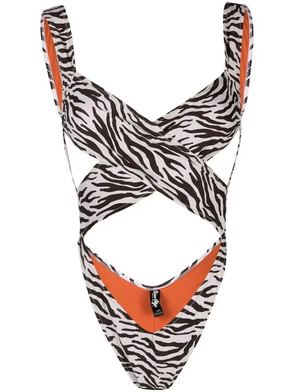 REINA OLGA Leopard-print Crossover One-piece Swimsuit - Neutrals
