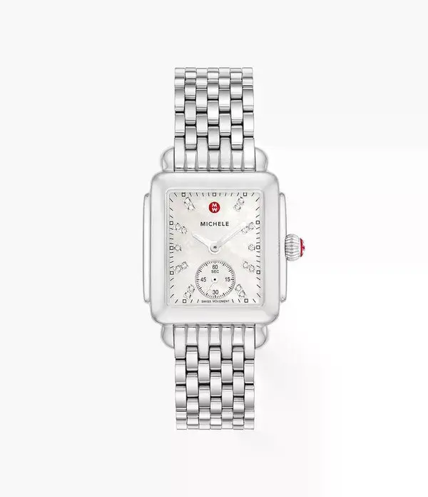Michele Deco Mid Diamond Dial Watch - Silver