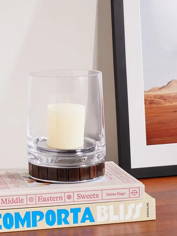 LORENZI MILANO Ebony And Glass Candle Holder