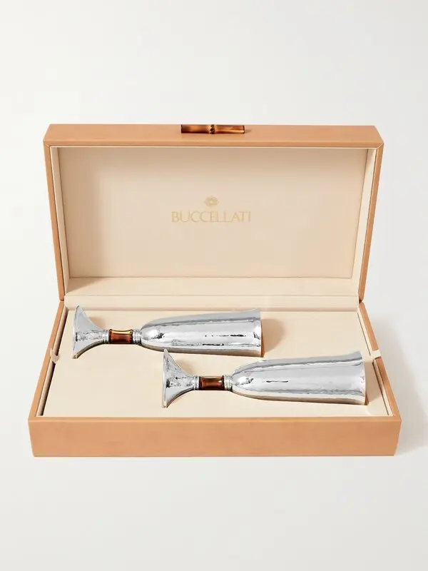 Buccellati Tahiti Sterling Silver, Gold-plated And Bamboo Flute Set - Brown