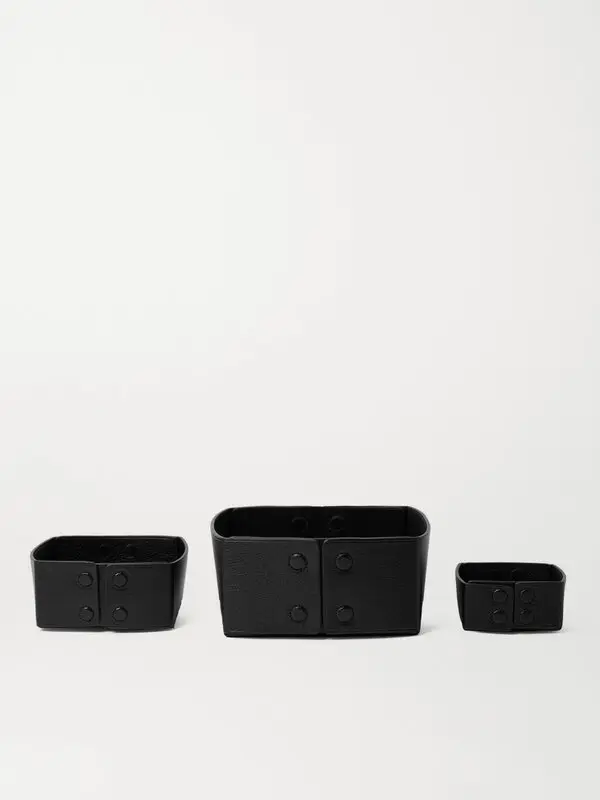 METIER Set Of Three Reversible Collapsible Full-grain Leather Boxes - Black