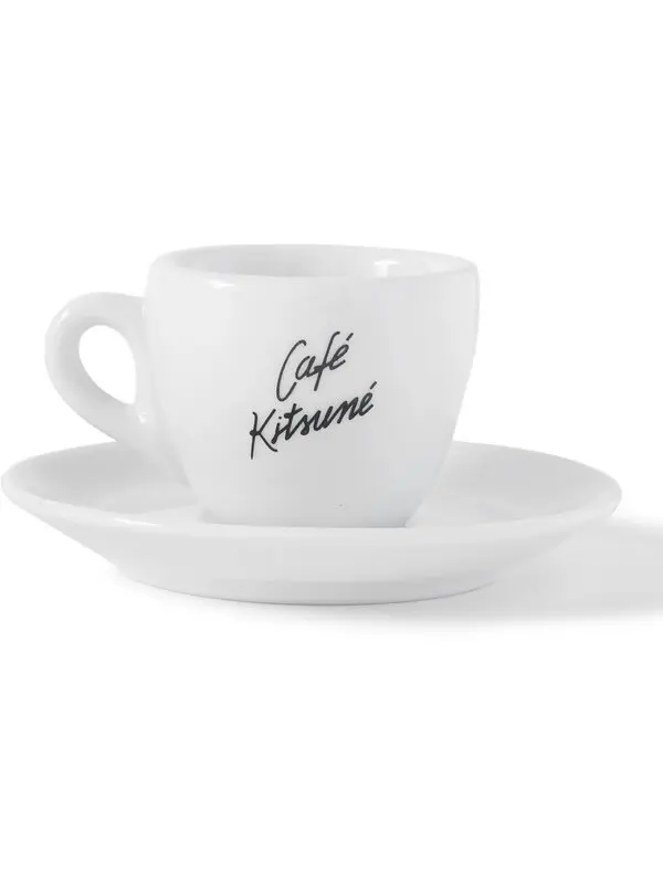 Café Kitsuné Small Logo-print Ceramic Cup And Saucer Set