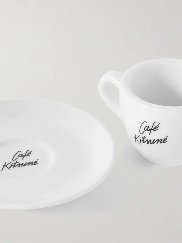 Café Kitsuné Small Logo-print Ceramic Cup And Saucer Set