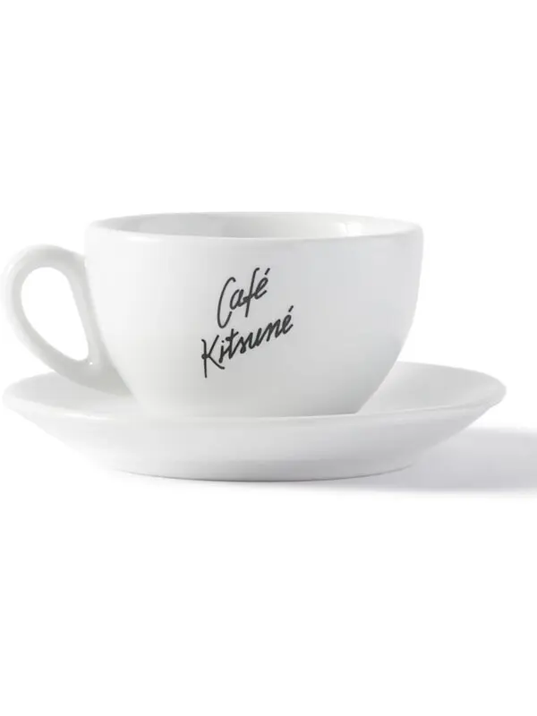 Café Kitsuné Medium Logo-print Ceramic Cup And Saucer Set