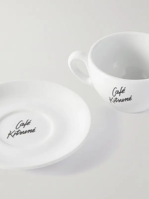 Café Kitsuné Medium Logo-print Ceramic Cup And Saucer Set