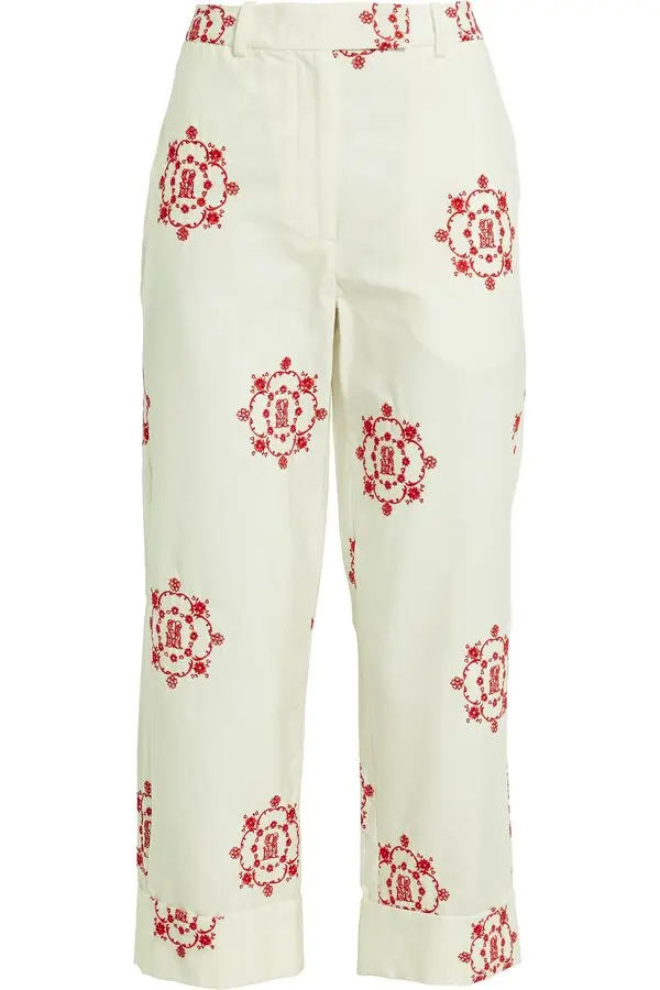 Simone Rocha Cropped Broderie Anglaise Cotton Straightleg Pants - Ivory