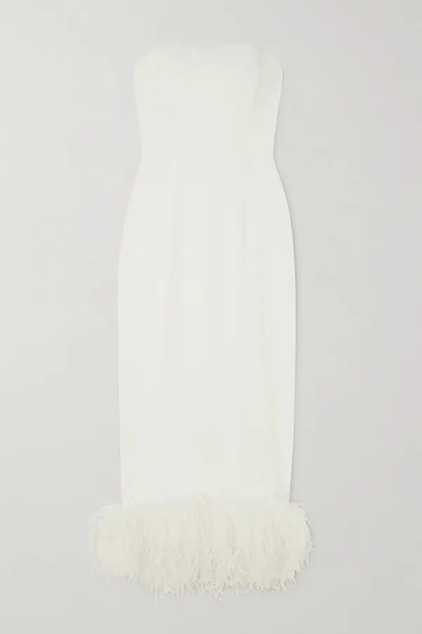 16Arlington Minelli Strapless Feather-trimmed Crepe Midi Dress