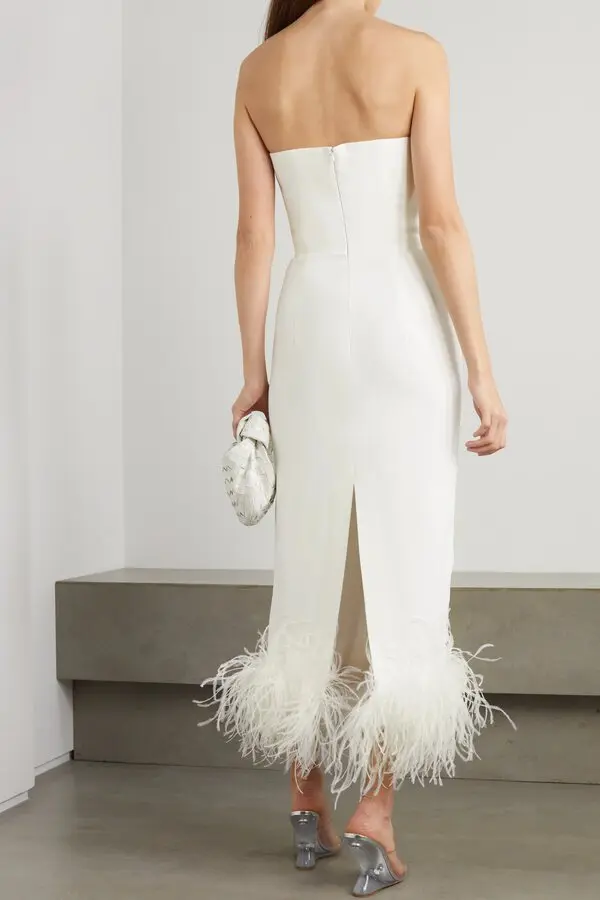 16Arlington Minelli Strapless Feather-trimmed Crepe Midi Dress
