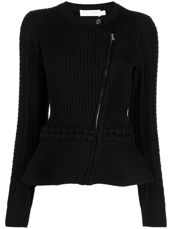 Simkhai Knitted Peplum Biker Jacket - Black
