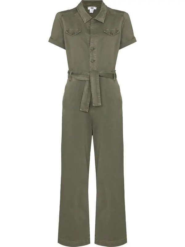 Paige Short-sleeved Belted Jumpsuit - Green