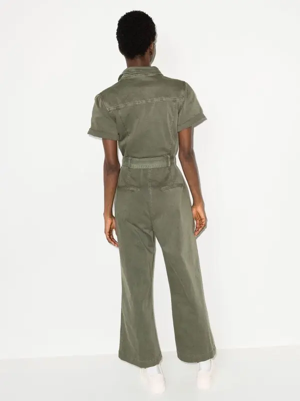 Paige Short-sleeved Belted Jumpsuit - Green