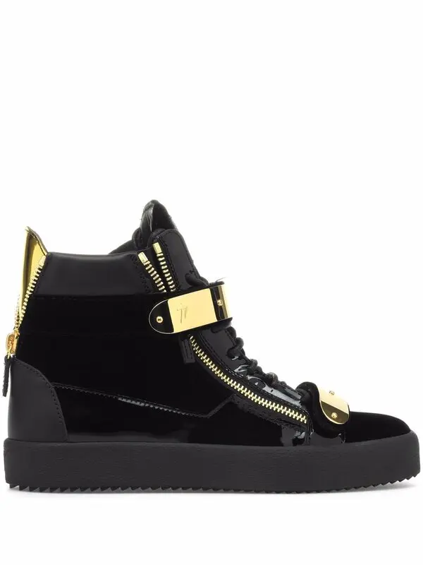 GIUSEPPE ZANOTTI Coby Velvet Double-straps Mid-top Sneakers - Black