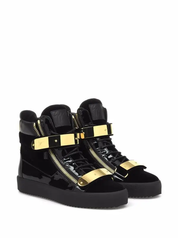 GIUSEPPE ZANOTTI Coby Velvet Double-straps Mid-top Sneakers - Black