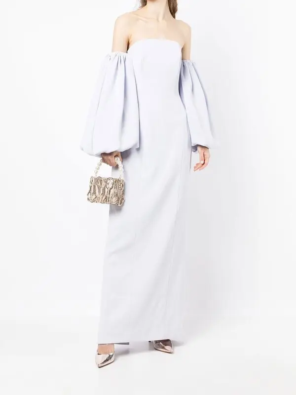 BAZZA ALZOUMAN Off-shoulder Puff-sleeve Gown