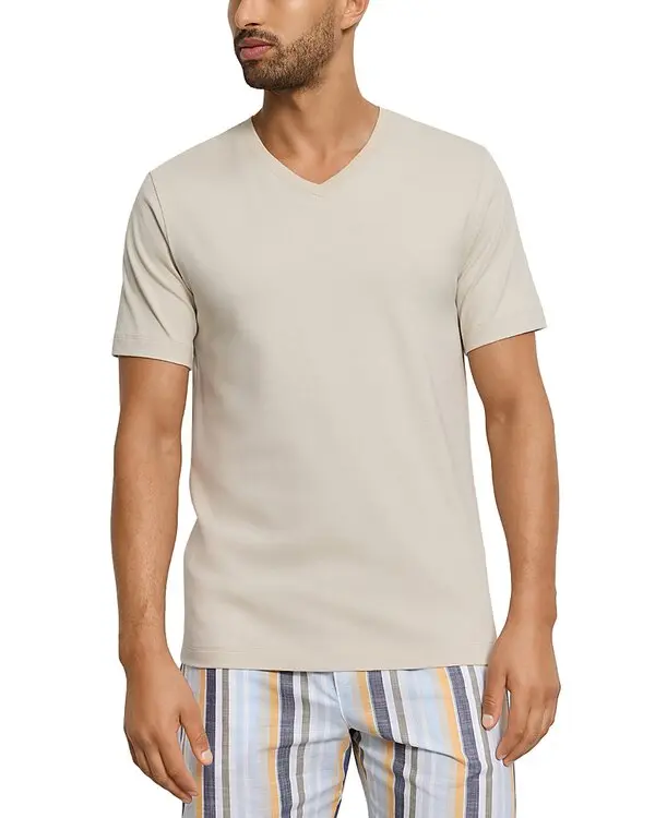 Hanro Cotton Solid V Neck Tee - Moon