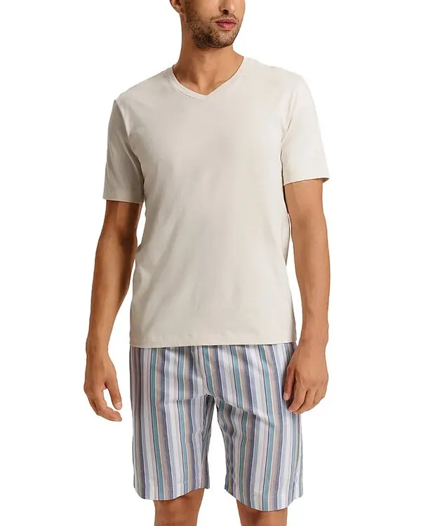 Hanro Cotton Solid V Neck Tee - Warm Sand