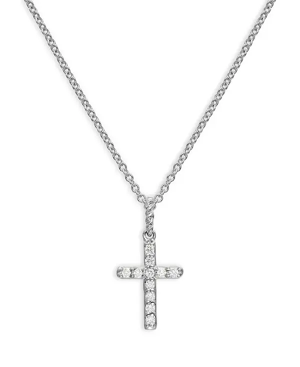 David Yurman Cable Collectibles Cross Pendant Necklace - White Gold