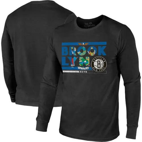 MAJESTIC THREADS Brooklyn Nets City And State Tri-blend Long Sleeve T-shirt - Black