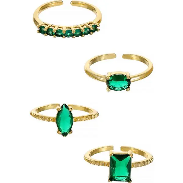 Ettika Set Of 4 Cubic Zirconia Rings - Green