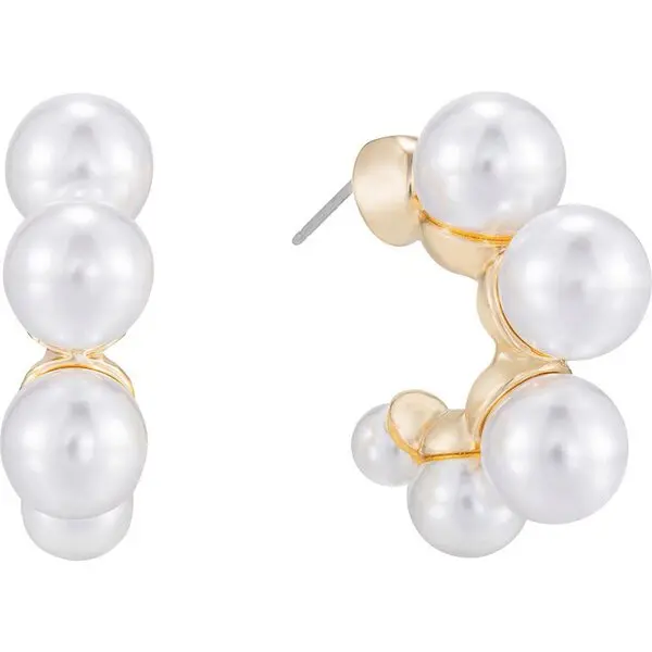 Ettika Imitation Pearl Huggie Hoop Earrings - Gold