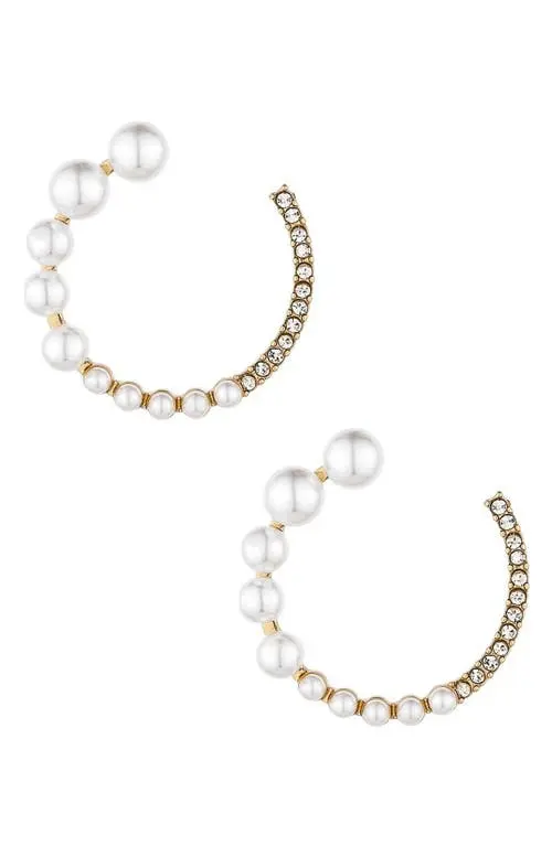 Ettika Crystal And Imitation Pearl Hoop Earrings - Gold
