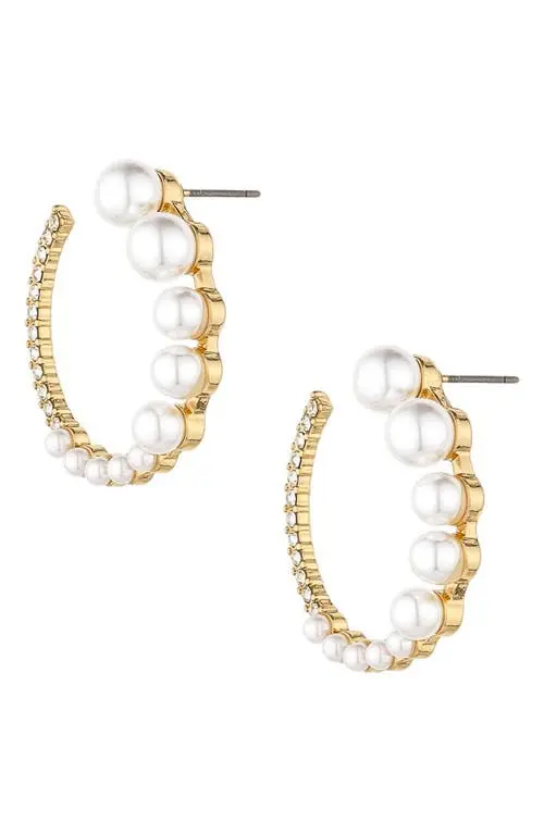 Ettika Crystal And Imitation Pearl Hoop Earrings