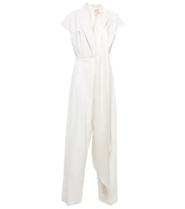 ROKSANDA Bridal Cape-detail Wool Jumpsuit - White