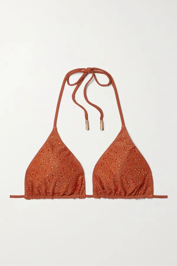 Cult Gaia Raven Recycled Crystal-embellished Bikini Top - Brown