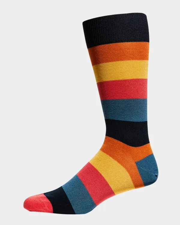 Paul Smith Artist Stripe Crew Socks - Orange/blue Striped