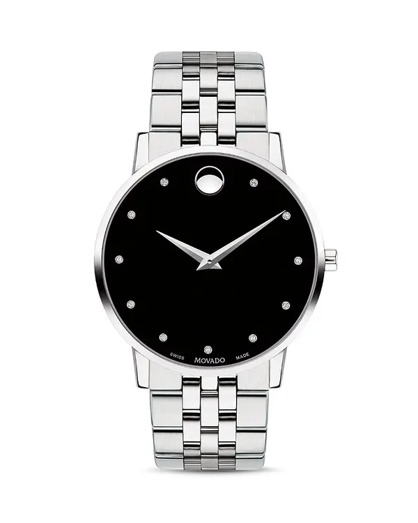 Movado Museum Classic Stainless Steel Diamond-index Watch - Black/silver