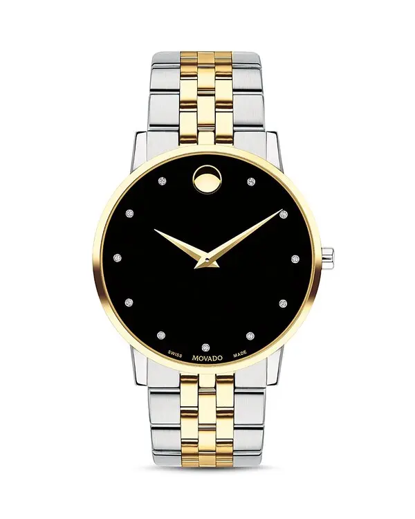 Movado Museum Classic Two-tone Diamond-index Watch - Black/gold