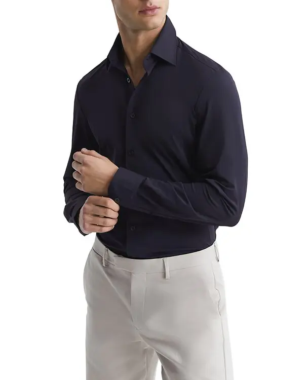 REISS Voyager Stretch Performance Solid Regular Fit Button Down Travel Shirt