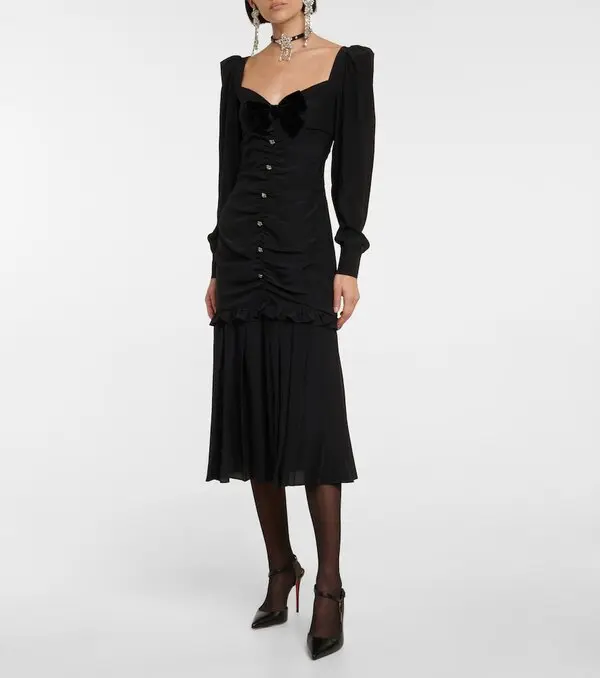 Alessandra Rich Ruched Silk Midi Dress