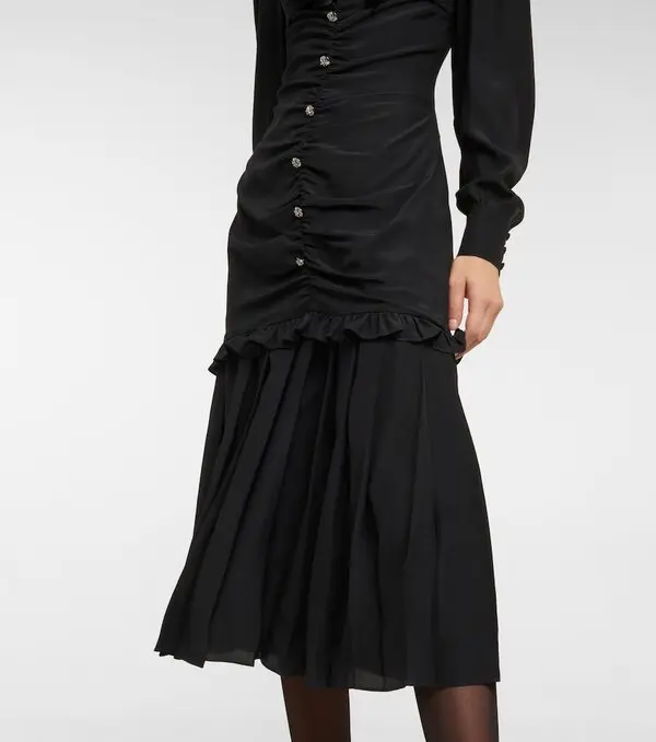 Alessandra Rich Ruched Silk Midi Dress