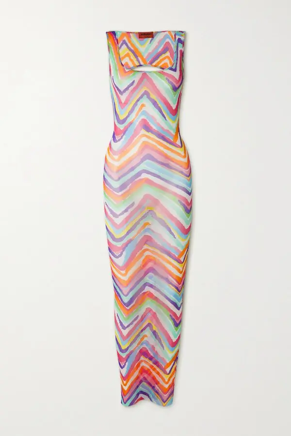 Missoni Cutout Printed Mesh Maxi Dress In Red - 60% Off | Editorialist