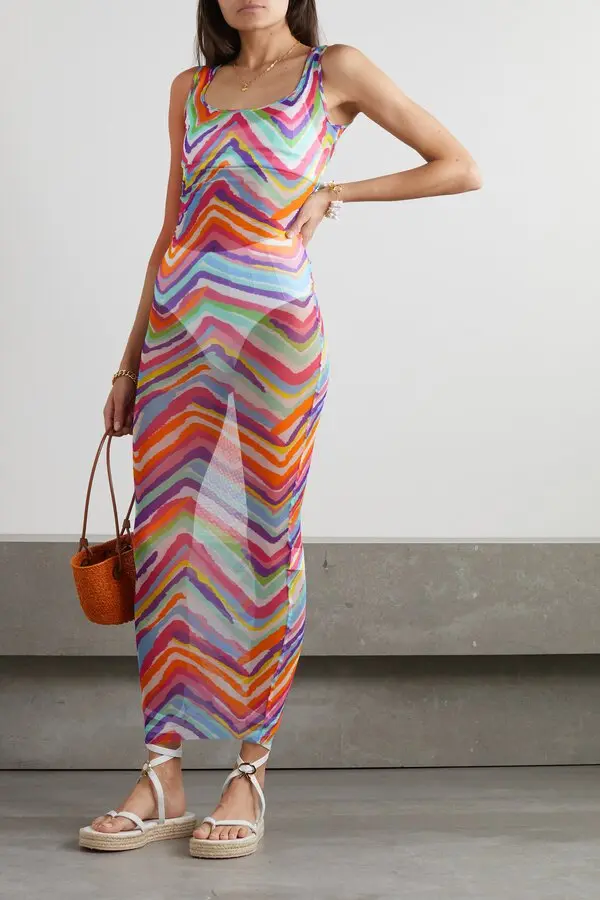 Missoni Cutout Printed Mesh Maxi Dress In Red - 60% Off | Editorialist