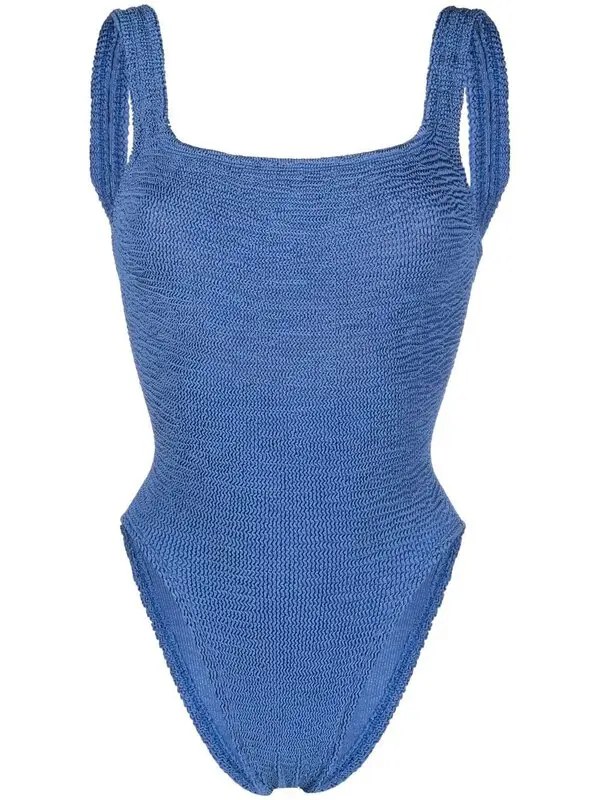 Hunza G Square-neck Textured Swimsuit - Blue