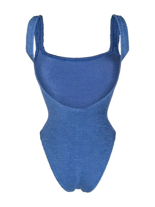 Hunza G Square-neck Textured Swimsuit - Blue