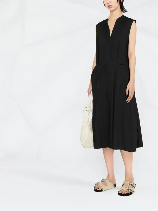 Vince Shirred Band Collar Dress - Black