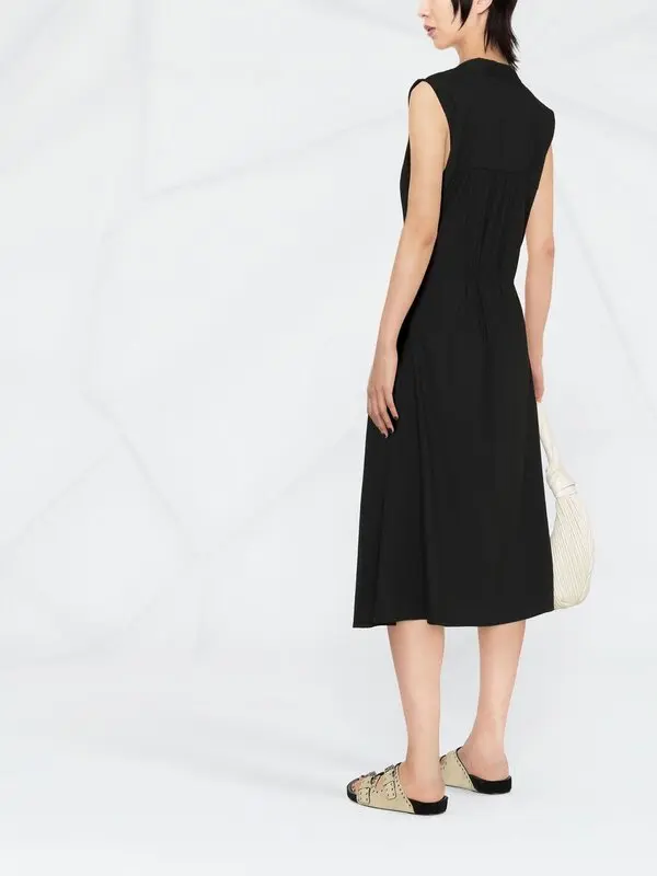 Vince Shirred Band Collar Dress - Black
