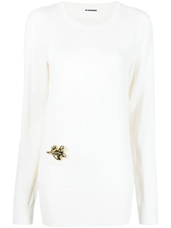 JIL SANDER Embellished Crew-neck Jumper - White