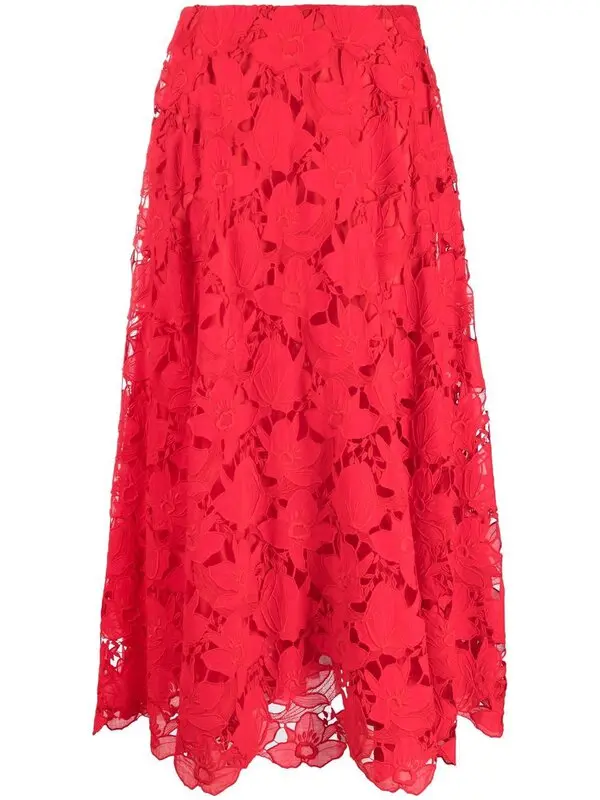 Valentino Garavani Floral-lace Midi Skirt - Red