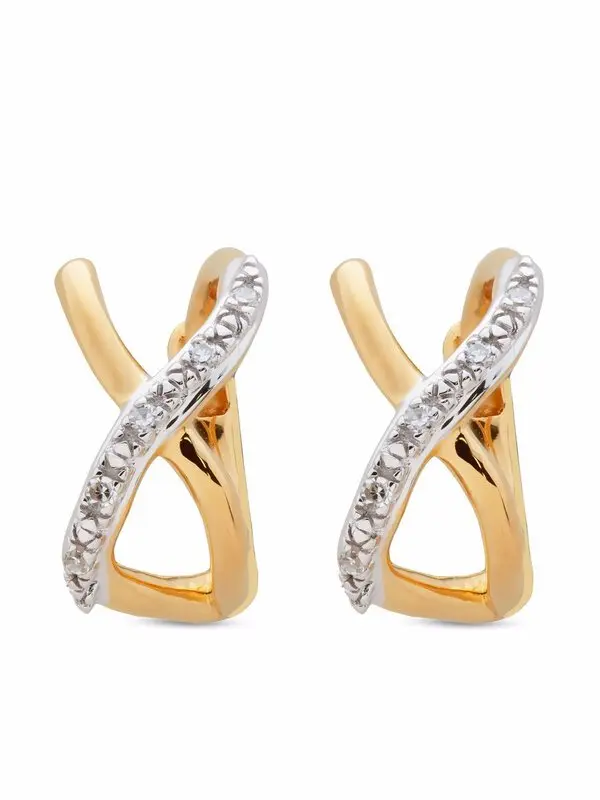 Monica Vinader Riva Crossover Diamond Huggie Earrings - Gold