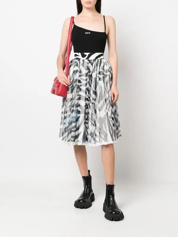 Off-White Zebra-print Pleated Midi Skirt - Black