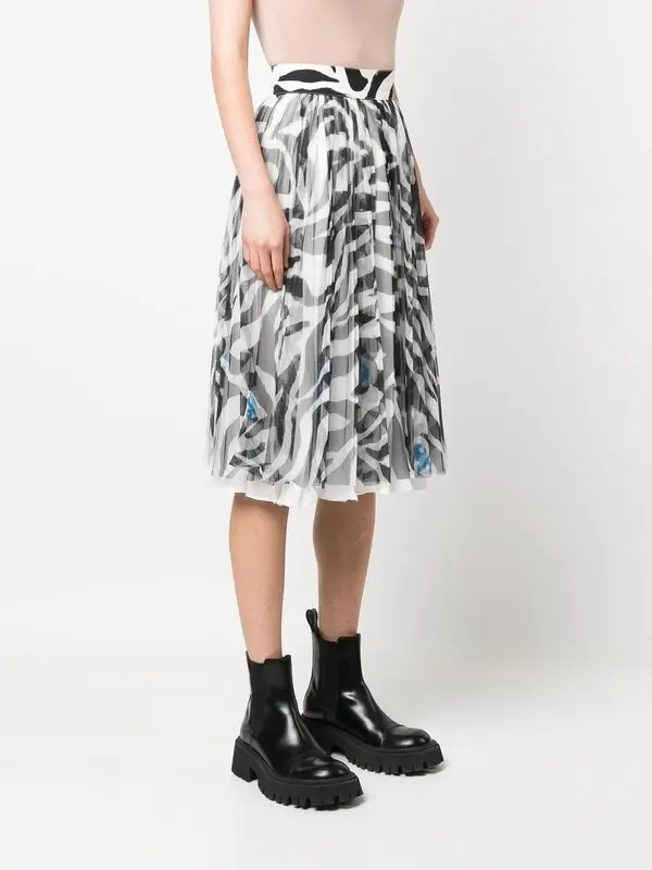 Off-White Zebra-print Pleated Midi Skirt - Black