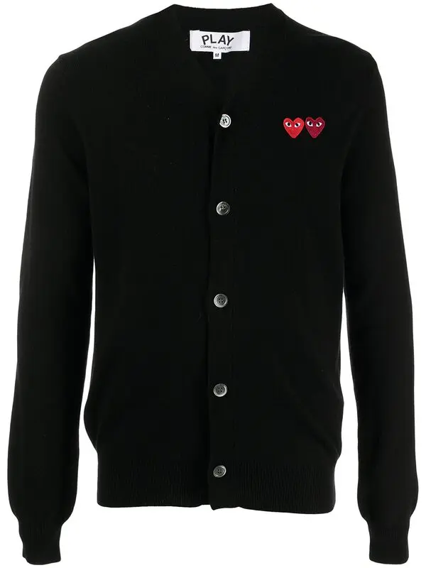 Play Comme Des Garcon Double Heart Cardigan - Black