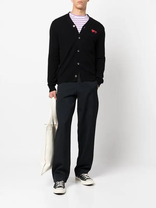 Play Comme Des Garcon Double Heart Cardigan - Black