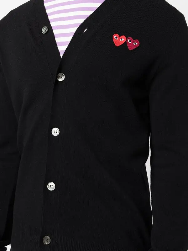 Play Comme Des Garcon Double Heart Cardigan - Black
