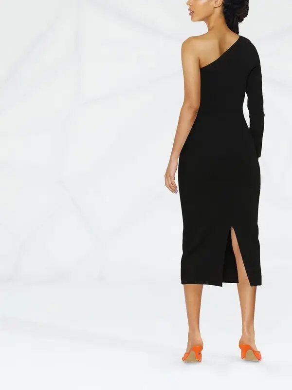 Victoria Beckham One-Shoulder Ribbed Knit Midi Dress In Black - 64% Off |  Editorialist